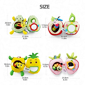 Jollybaby Plush Stuffed Fruit Baby Rattle Toy for Stroller Car Seat Crib, Montessori Sensory Plush Avocado Toy with Rattle and Mirro Toy for Baby 0-6-12 Months, Infant Baby Boy & Girl Shower Gift