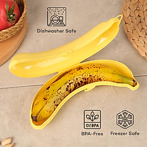 Osier Blanc Banana Keeper BPA-Free Outdoor Travel Case, Banana Protector, Cute Carrier Storage Box, Yellow 2 Pack