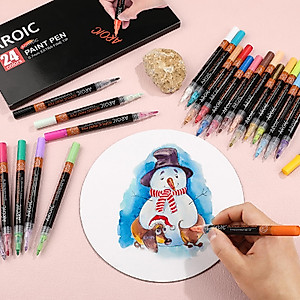 AROIC 24 Pack Acrylic Paint Pens for Rock Painting Fine Point Paint Markers Acrylic Paint Markers For Wood,Metal,Plastic,Glass,Canvas, Ceramic,Craft markers,Halloween Pumpkin Painting And More.