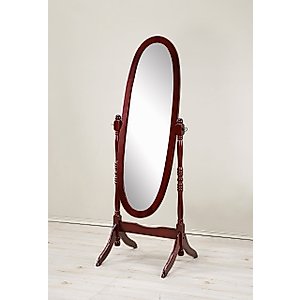 Roundhill Furniture Traditional Queen Anna Style Wood Floor Cheval Mirror, Cherry Finish