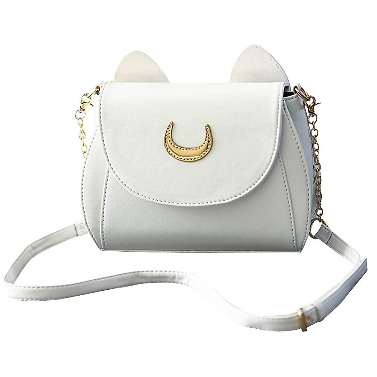 Women Girls Moon Luna Cat Purses Pu Leather Purse Cosplay Messenger Sailor Moon Bag Handbags Shoulder Bags (Type 1 White)