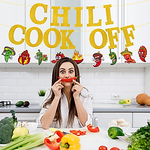 Shiny Chili Cook Off Banner Set - Pre-Assembled Chili Contest Pennants with Chili Pattern Flag and Accessories - Red Hot Chili Cooking Decor Banners - Perfect Chili Cook-Off Party Deco and Chili Decoration Banner Supplies (2 Pcs