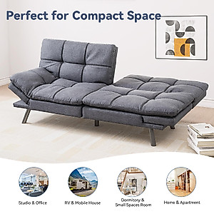 Hcore Convertible Splitback Futon Sofa Bed for Living Room, Office, Apartment - Memory Foam Sleeper Loveseat, Modern Small Couch in Grey