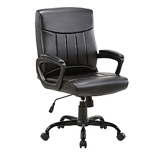 CLATINA Mid Back Leather Office Executive Chair with Lumbar Support and Padded Armrestes Swivel Adjustable Ergonomic Design for Home Computer Desk