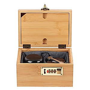Bamboo Box with Combination Lock Decorative box for Home Locking Storage Bamboo Box Set with Glass Jar Tray Great Gift (M)