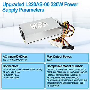 S-Union 220W Power Supply Compatible with Dell Inspiron 3647 660s Replacement for Acer X1420 X3400 eMachines Gateway Series Delta DPS-220UB A Liteon L220AS-00 L220NS-00 PS-5221-03DF R82HS 650WP P3JW1