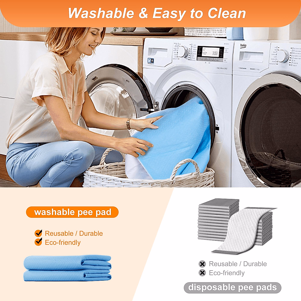 Dog Pee Pads Washable, 65"x48" Large Absorbent Puppy Playpen Pads for Indoors Dogs Potty, Puppy Housebreaking Essentials Waterproof Rugs for Pets, Reusable Bed Pads for Incontinence, Kids, 1 Pack