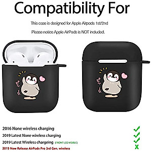 MAYCARI Cute Penguin Case for AirPods 2&1 with Keychain,（Black） Animals Design Protective Soft TPU Cover Compatible with Apple AirPods Charging Case for Girls&Boys