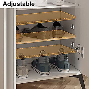 ECACAD Multi-Tier Shoe Storage Cabinet with Adjustable Shelves & 4 Doors, Wood Shoe Rack Organizer with Metal Legs for Entryway, Bedroom, Hallway, White (55.1”W x 13.8”D x 37.4”H)