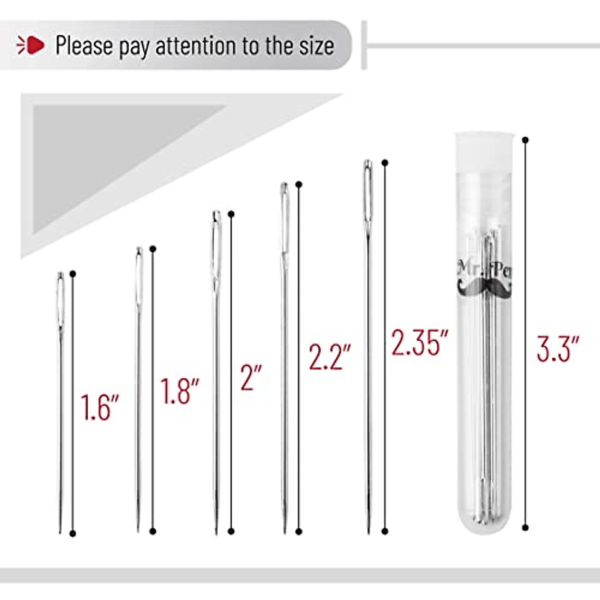 Mr. Pen- Large Eye Needles for Hand Sewing, 50 Pack, Assorted Sizes, Sewing Needles, Needles, Needles for Sewing, Embroidery Needles for Hand Sewing, Sewing Needles Large Eye, Big Eye Needle