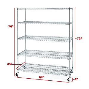 Seville Classics UltraDurable Commercial-Grade 5-Tier NSF-Certified Wire Shelving with Wheels, 60" W x 24" D - Plated Steel
