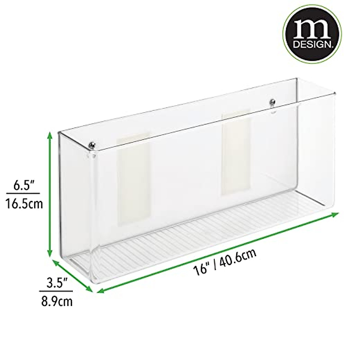 mDesign Plastic Adhesive Mount Storage Organizer Container for Kitchen or Pantry Wall Organization - Space Saving Holder for Sandwich Bags, Foil - 16" Wide - Ligne Collection - 4 Pack - Clear