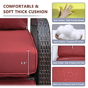 Outdoor Recliner, Outdoor Resin Wicker Patio Recliner Chair with Cushions, Patio Furniture Auto Adjustable Rattan Sofa, UV/Fade/Water/Sweat/Rust Protected, Easy to Assemble (Red)