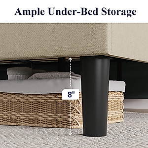 Allewie Queen Size Platform Bed Frame with Geometric Wingback Headboard, Modern Upholstered Bed with Wooden Slats Support, No Box Spring Needed, Easy Assembly, Beige