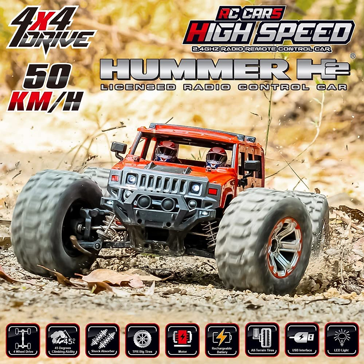 QIYHBVR 1/10 Remote Control Car 50km/h 4WD RC Car Waterproof All Terrain Off-Road Climbing Short Course Vehicle High Speed Rock Crawler Trucks for Boys Girls Kids