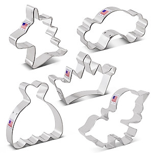 Princess Cookie Cutters 5-Pc. Set Made in USA by Ann Clark, Crown, Dress, Unicorn, Unicorn Head, Rainbow