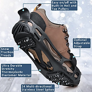 Ice Cleats Snow Traction Cleats for Walking on Snow and Ice Women Men Winter Outdoor Anti Slip Crampons Ice Cleats for Hiking Snow Boots Shoes