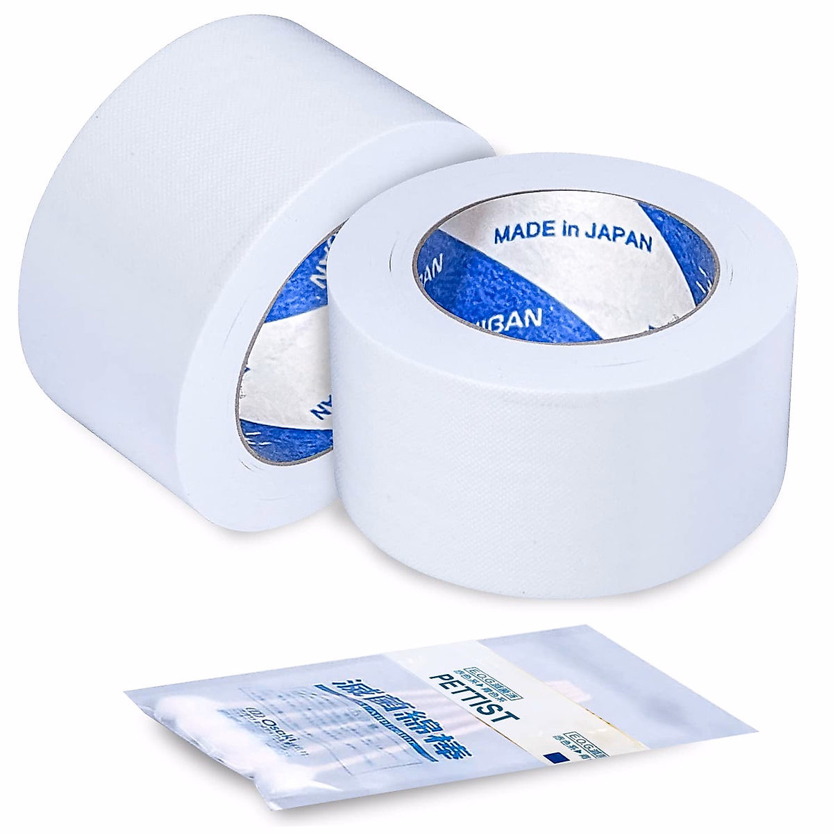 PETTIST Ear Tape for Dogs 2 Pack with Dog Ear Cleaner Cotton Swabs, Self Adhesive Cotton Tape for Dog Ear Protection and Support, Ear Care Set for Dogs (Tape Width_1 inch(25mm))