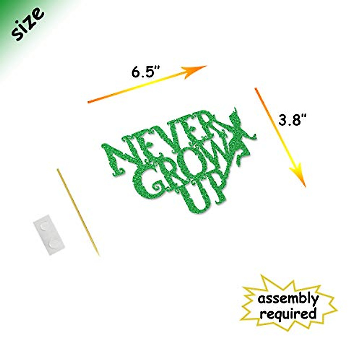 Green Glitter Never Grow Up Banner Never Grow Up Cake Topper for Peter Pan Neverland Birthday Party Decorations (Green)