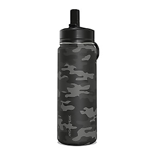 Hydrapeak Mini 20oz Kids Water Bottle with Straw Lid, Stainless Steel Double Wall Insulated Water Bottle for Kids | Leak-Proof and Spill-Proof Kids Water Bottle l Cold for 24 Hrs (Black Camouflage)