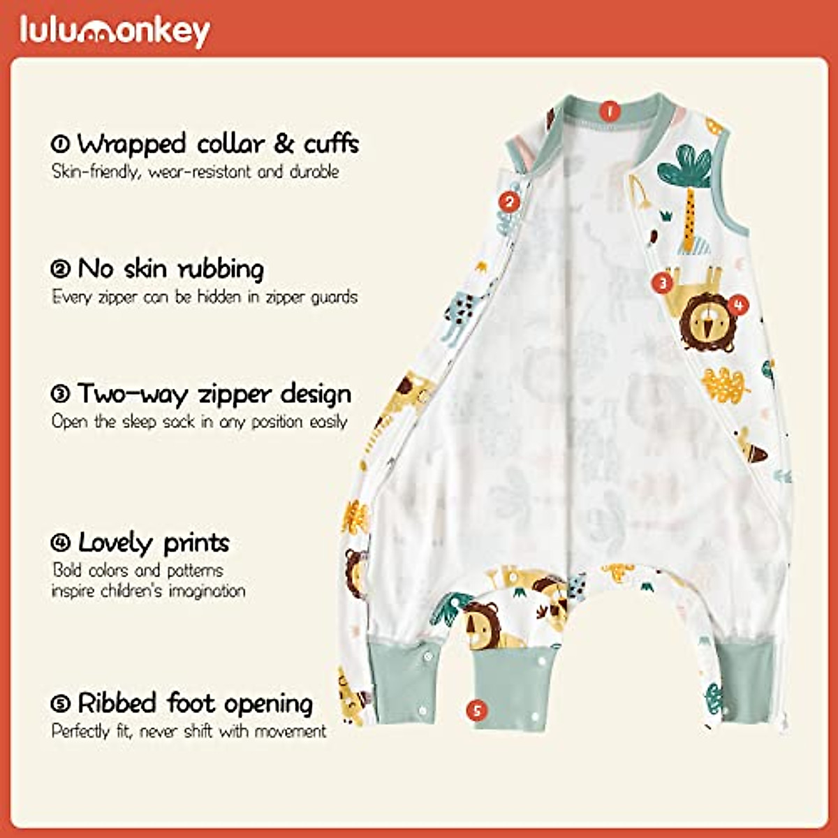 LULUMONKEY Toddler Sleep Sack with Feet 2T-3T, Summer Wearable Blanket for Early Walker, TOG 0.5 Light Weighted Baby Sleeping Bag with Legs for Boys Girls, Forest