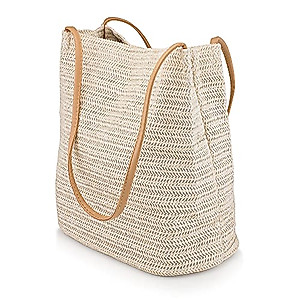 Oct17 Women Straw Beach Bag tote Shoulder Bag Summer Handbag - White