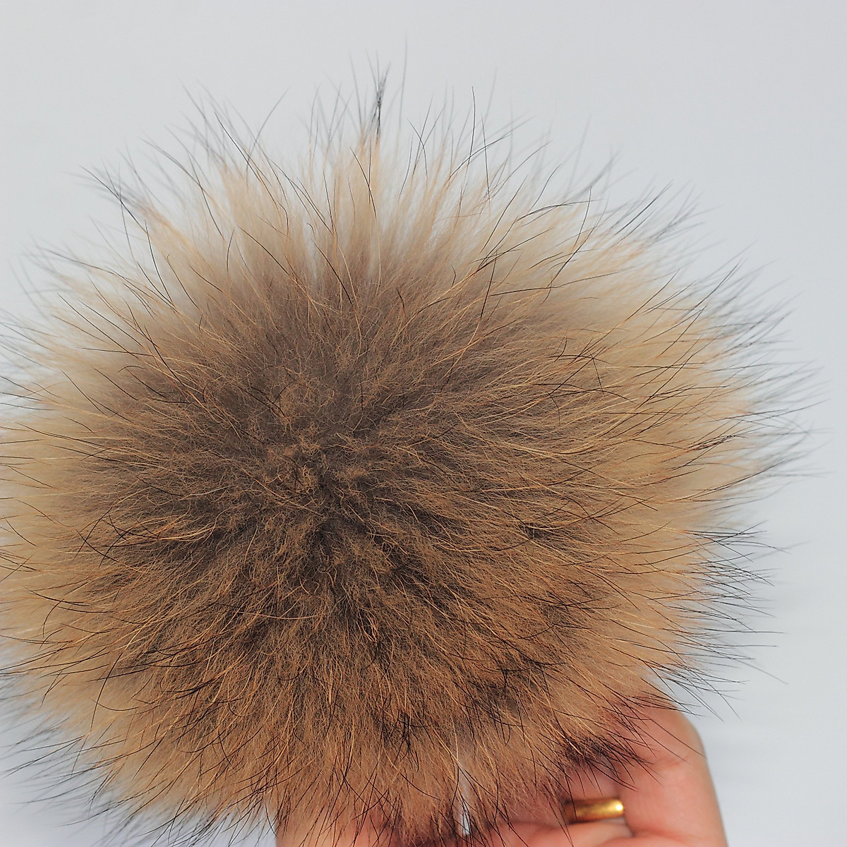 Fosrion 6.3" Diameter Big Raccoon Fur Pom Ball for Shoes Boots Hat Handbag Charms DIY Snap Button (Natural Raccoon)