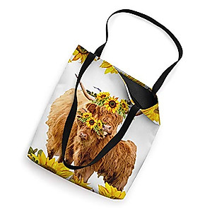Cute Sunflower Mom And Baby Scottish Highland Cow Pattern Tote Bag