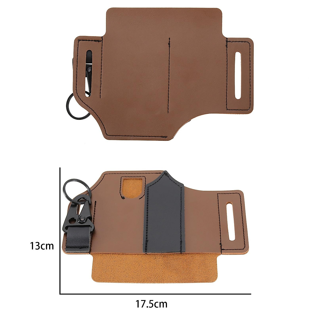 ECSiNG Leather Belt Sheath with Key Holder & Pens Clip & Flashlight Holster Multitool EDC Pocket Organizer Sheath Pouch for Men Brown