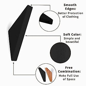 BIGLUFU Wooden Coat Hooks, 6 Packs Natural Wooden Coat Racks, Wall Mounted Single Wall Wood Hook Rack, Minimalist Heavy Duty Robe Hook Hat Rack Black