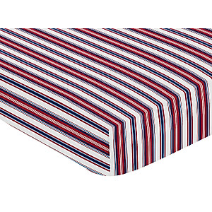 Sweet Jojo Designs Red, White and Blue Striped Baby or Toddler Fitted Crib Sheet for Baseball Patch Sports Collection