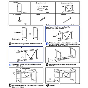 Expandable Microwave Shelf Rack Unit Kitchen Storage Stand Countertop Organizer w/ 4 Hooks 2-Tier Steel (L16.1"~26"x Depth13.58"x Height Clearance 14") for Toaster, Max Load 83lbs, Matte Black