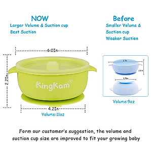 KingKam Baby Bowls and Spoons, Suction Bowls for Baby, Toddler Self-Feeding Set, Leak-Proof Silicone Bowl with Lid, Dishwasher & Microwave Safe