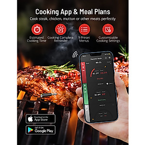 Paris Rhône 263ft Smart Meat Thermometer, Wireless Meat Thermometer, Food Thermometer with Smart Alert, IP67 Waterproof, Dishwasher Safe for The Grill, Kitchen, Garden, Rotisserie (Bamboo/2 Probes)