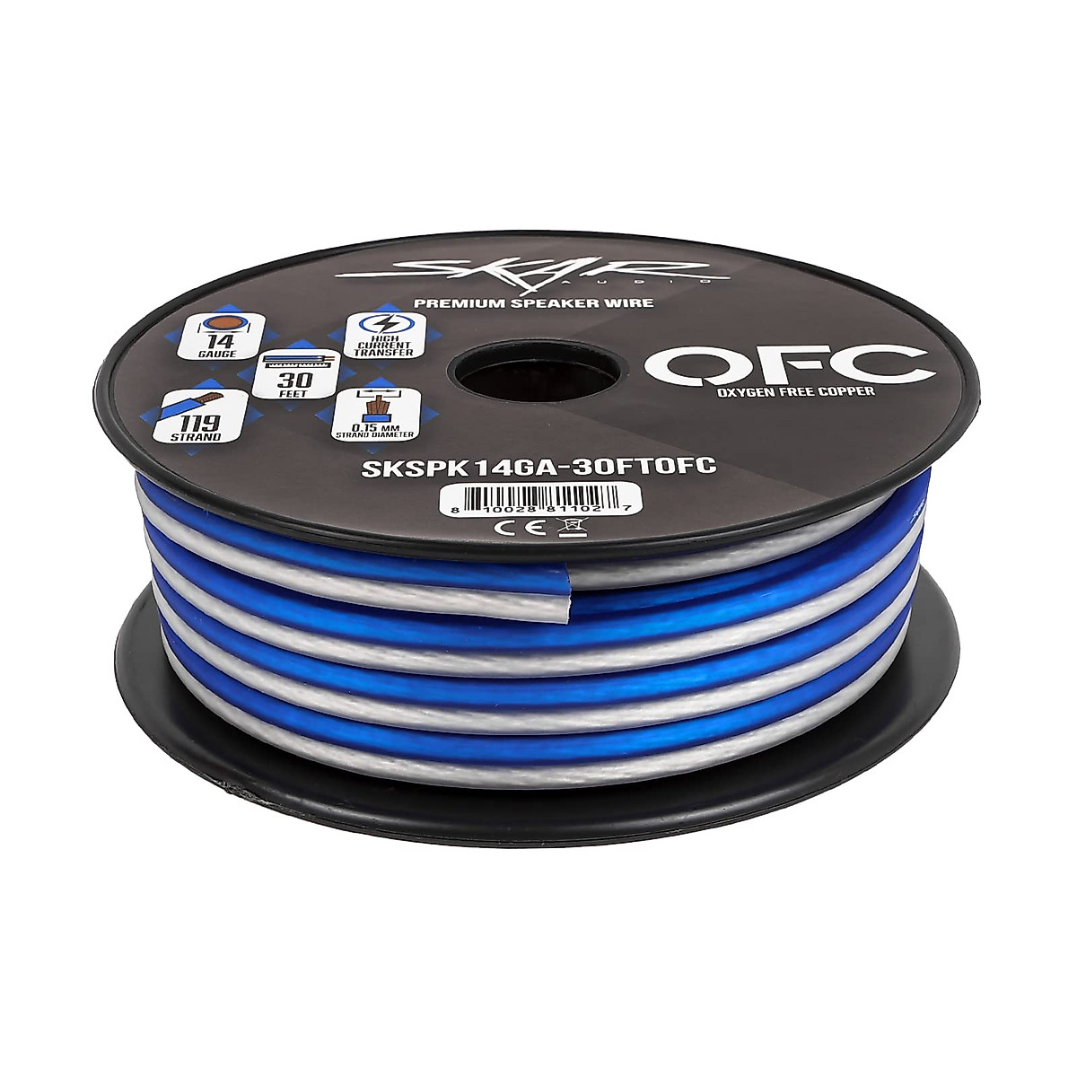 Skar Audio 14 Gauge (AWG) Elite Oxygen-Free Copper Audio Speaker Wire - 30 Feet (Blue/White)