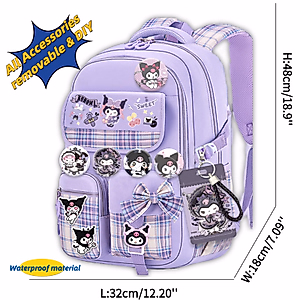Kawaii Backpack with 18Pcs Accessories Anime Cartoon Anti-Theft Travel Aesthetic New Semester Gifts Bag with Cute Pin