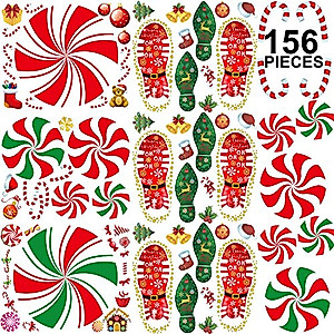 156PCS Christmas Peppermint Floor Decals Footprints Stickers for Christmas Candy Party Decoration Xmas Party Decor Supplies, 12 Sheets