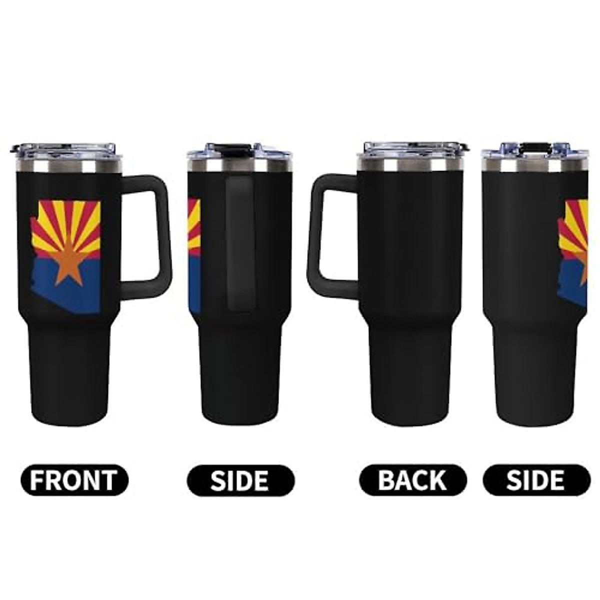 Flag Map Of Arizona 40oz Water Bottle Double Wall Insulated Tumbler with Handle Leakproof Travel Mug Black-style