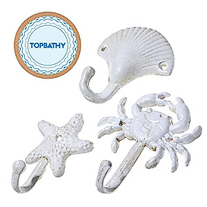 TOPBATHY 3pcs Nautical Hooks Crab sea Shell Shape Wall Hooks Coat Towel Hooks Robe Key Hat Clothes Hooks Wall Hangers Nautical Beach Coastal Wall Decorations Ornaments