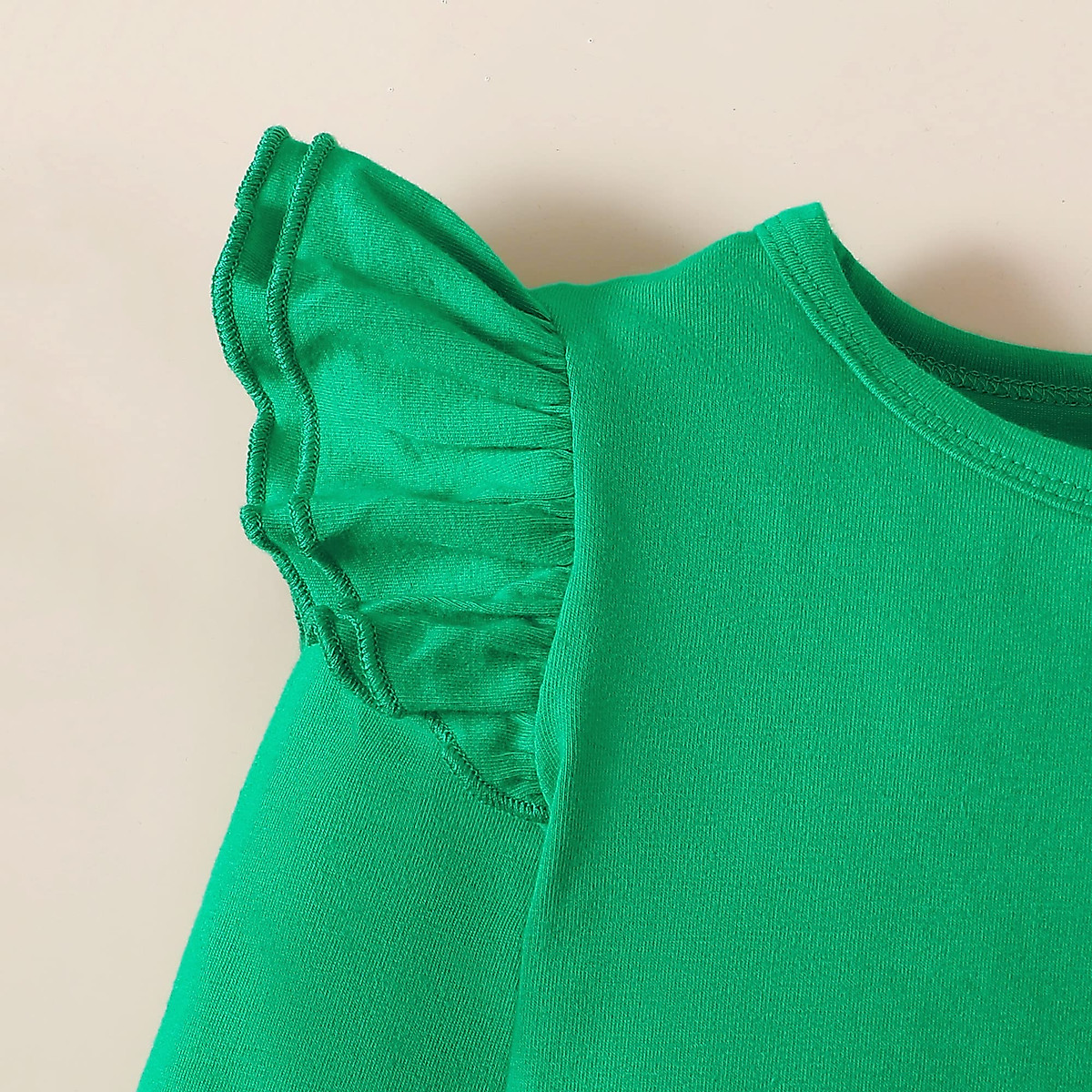 Sanpersonlin Toddler Baby Girl Solid Color T Shirt Kids Blouse Basic Plain Ruffle Top Cotton Casual Clothes (0020E-Long Sleeve Green, 4-5 Years)