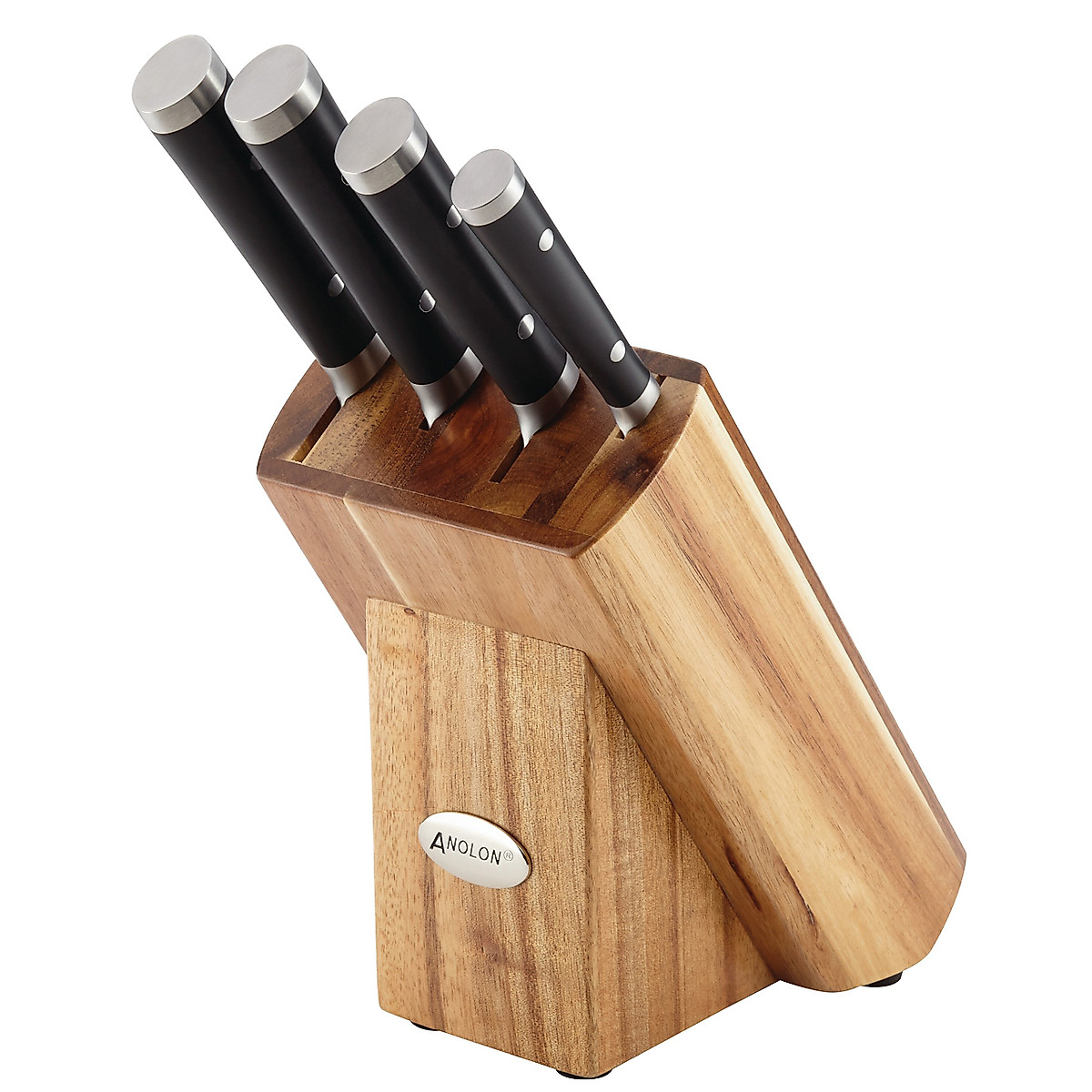 Anolon ImperionDamascus Steel Cutlery Knife Block Set, 5-Piece, Black