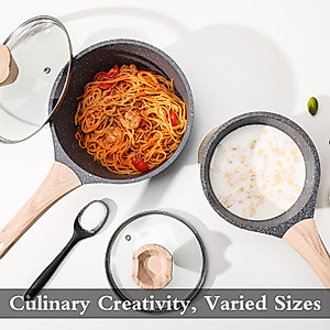Kordisen 1.5 Qt Sauce Pan with Lid, Non Stick Small Pot with Granite Coating, Saucepan with Pour Spout, Multipurpose Handy Induction Pot, Cooking Pot, PFOA/PFOS Free