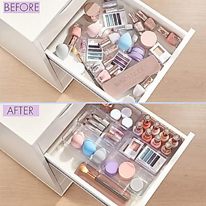 STORi SimpleSort 6-Piece Stackable Clear Drawer Organizer Set | 6" x 3" x 2" Rectangle Trays | Small Makeup Vanity Storage Bins and Office Desk Drawer Dividers | Made in USA