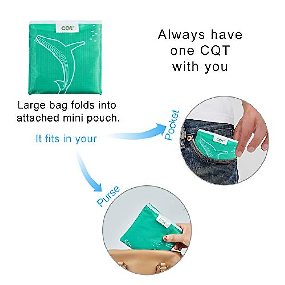 CQT Reusable Grocery Bags Foldable Shopping Bags 6 Pack XLarge 50LBS Tote Bags Machine Washable Eco-Friendly Polyester