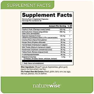 NatureWise Total Colon Care Fiber Cleanse with Herbal Laxatives, Prebiotics, & Digestive Enzymes for Healthy Elimination, Safe Digestion & Weight, Detox, & Gut Health [1 Month Supply - 60 Count]