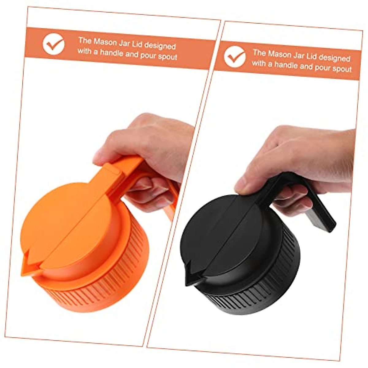DOITOOL 2pcs Mason Jar Pour Lids Jar with Lid Wide Mouth Glass Jars Plastic Mason Jar Lids Syrup Dispenser for Coffee Bar Reusable Canning Lid Mason Jars with Handle Mason Jar Covers Seal