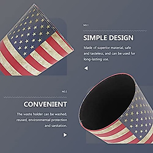 Cabilock US American Flag Trash Can Vintage Wastebasket PU Leather Waste Paper Bin Decorative Garbage Can Waste Bucket for Home Office USA Flag Pattern