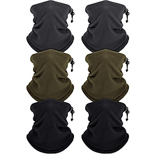 6 Pieces Drawstring Warm Winter Fleece Neck Gaiter Double Layer Neck Warmer Windproof Face Scarf for Men Women (Black, Dark Gray, Army Green)