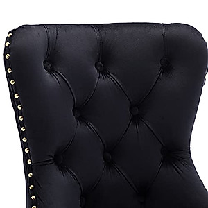 Guyou Black and Gold Vanity Chair Upholstered Velvet Home Office Desk Chair Swivel Desk Chair with Tufted Buttons for Bedroom (Black)