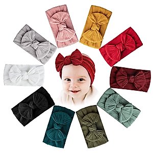 10 PCS Baby Headbands Nylon Hairbands with Bows for Newborn Infant Girl Toddler Kids Handmade Hair Accessories